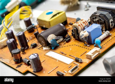Closeup View Of Electronic Circuit Board With Components Of Microchip