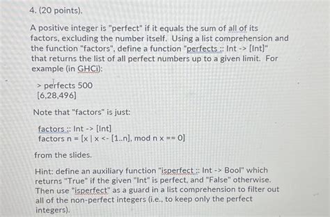 Solved A Positive Integer Is Perfect If It Equals The Sum Chegg