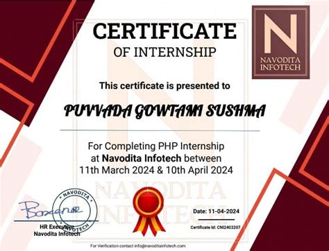 Gowtami Puvvada On Linkedin Php Internship