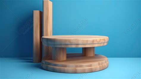 파란색 배경으로 3d 렌더링된 나무 스탠드의 자연미 강화 3d 배경 연미 배경 파란색 배경 이미지 Hd 3d 연미