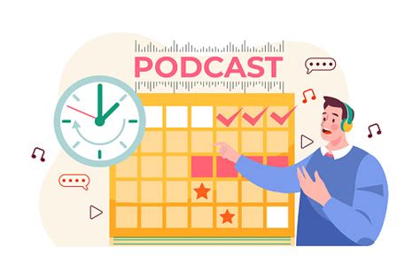 Ilustración De Hombre Programando Una Fecha De Lanzamiento De Podcast Y Más Vectores Libres De