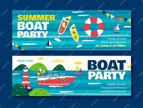 Premium Vector Hand Drawn Boat Party Horizontal Banner