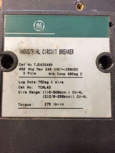 Ge Tjd432400 400a 240v 3p Circuit Breaker As Is Industrial Lynx