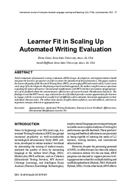 Pdf Learner Fit In Scaling Up Automated Writing Evaluation