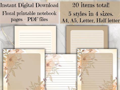 Floral Aesthetic Printable Lined Stationary Paper Cute Flower Print