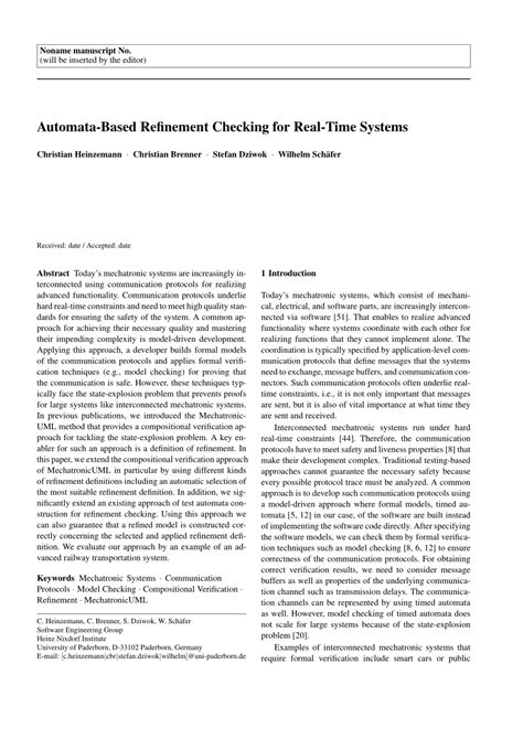 Pdf Automata Based Refinement Checking For Real Time Systems