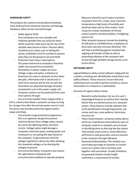 Computer Hardware Safety HARDWARE SAFETY This Protects The Machine And Peripheral Hardware