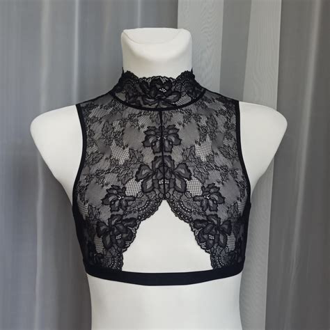 Black Tulip Lace Collar Bustier For Men Crossdresser Xdress Sissy