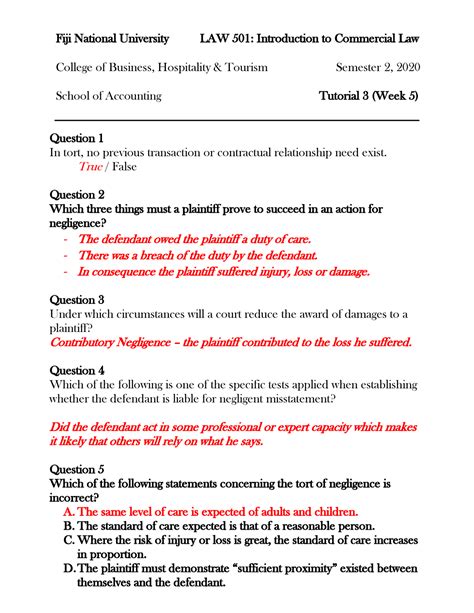 Tutorial 3 Solution Fiji National University Law 501 Introduction To