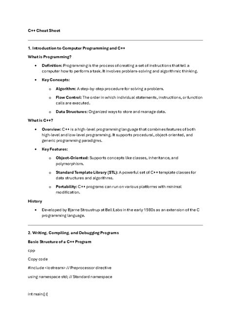 Midterm Chatgpt Cheatsheet C Cheat Sheet 1 Introduction To