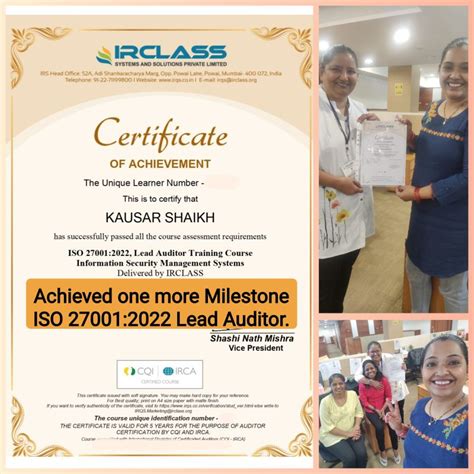 Iso27001 Infosec Milestoneachieved Leadauditorcourse Leadauditor… Kausar Shaikh