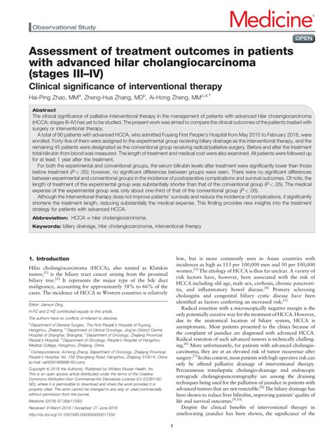Pdf Assessment Of Treatment Outcomes In Patients With Advanced Hilar