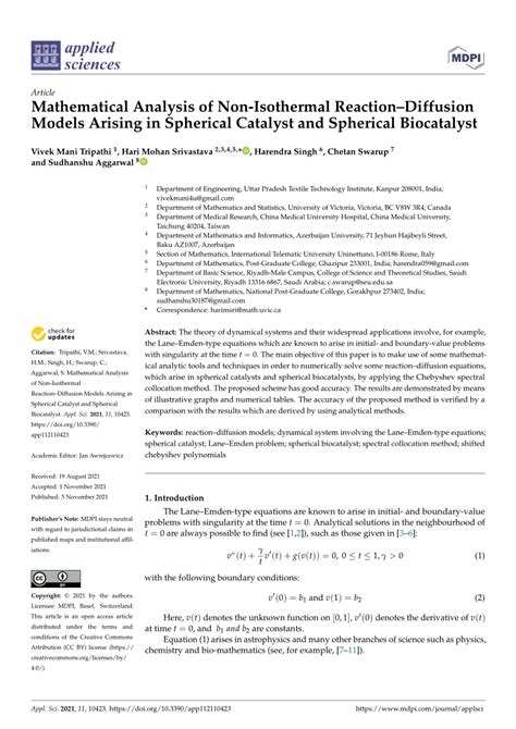 Pdf Mathematical Analysis Of Non Isothermal Reaction Diffusion Models Arising In Spherical