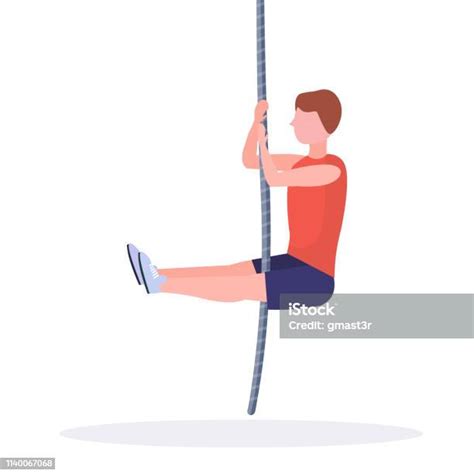 스포티 한 남자 하 고 밧줄 등반 운동 남자 교육 체육관 심장 피트 니스 운동 건강 한 라이프 스타일 개념 평면 흰색 배경 전체 길이 개념에 대한 스톡 벡터 아트 및 기타