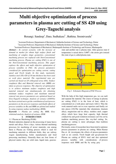 pdf multi objective optimization of process parameters in plasma arc