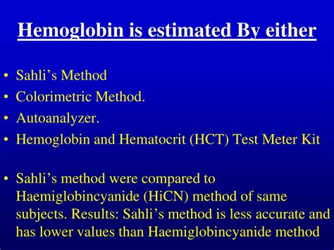Ppt Hemoglobin Estimation By Sahlis Method Sahlis