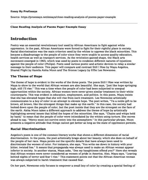 📗 Close Reading Analysis Of Poems Paper Example Free Essay Term Paper Example