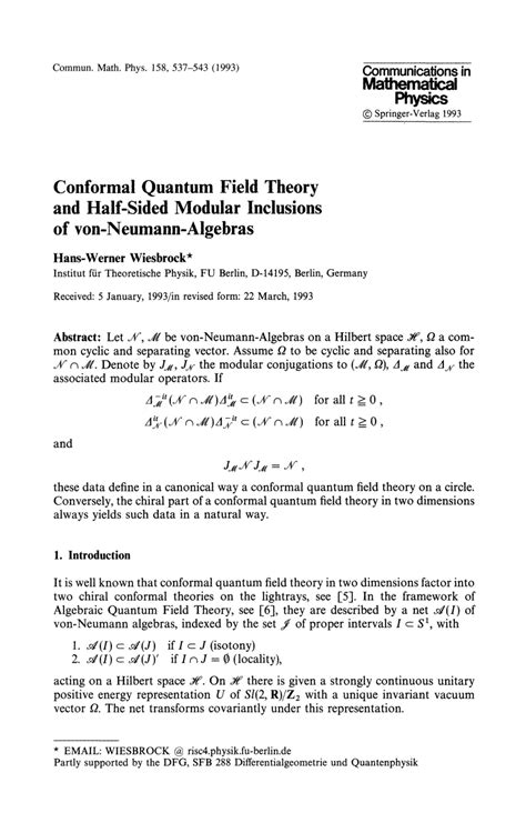 Pdf Conformal Quantum Field Theory And Half Sided Modular Inclusions