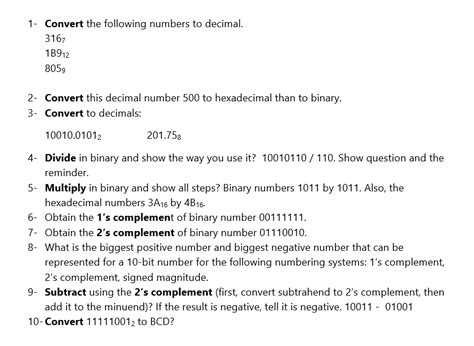 Solved Convert The Following Numbers To Decimal Chegg