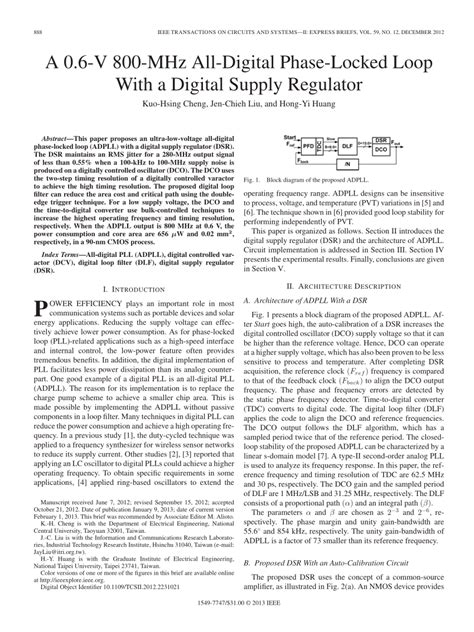 Pdf A 06 V 800 Mhz All Digital Phase Locked Loop With A Digital