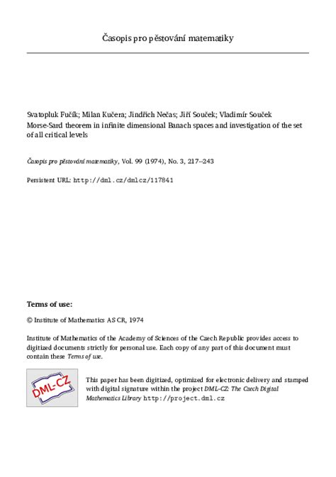 Pdf Morse Sard Theorem In Infinite Dimensional Banach Spaces And