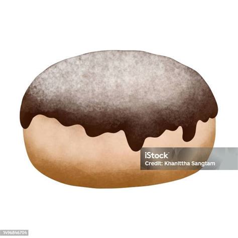 아이싱을 곁들인 수채화 초콜릿 보스턴 크림 도넛 흰색으로 분리된 수채화 그림 전국 초콜릿의 날 전국 도넛의 날 0명에 대한 스톡 벡터 아트 및 기타 이미지 Istock