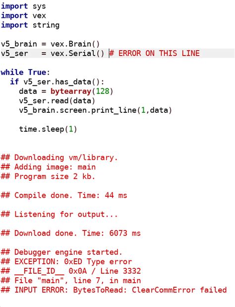 Reading Vex V5 Serial Port Using Python Vexcode V5 Tech Support Vex