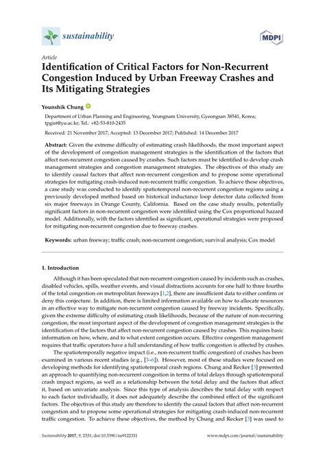 Pdf Identification Of Critical Factors For Non Recurrent Congestion