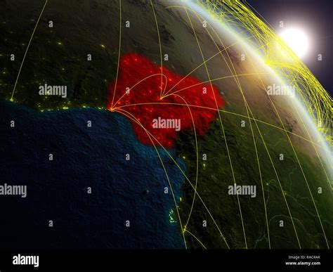 Nigeria From Space On Realistic Model Of Planet Earth With Network Concept Of Digital