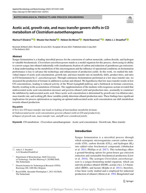 Pdf Acetic Acid Growth Rate And Mass Transfer Govern Shifts In Co