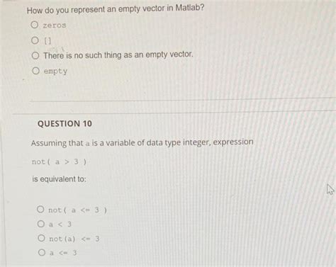 Solved How Do You Represent An Empty Vector In Matlab O Chegg