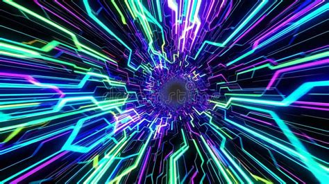 Colorful Digital Vortex With Geometric Light Trails Futuristic Technology And Energy Concept