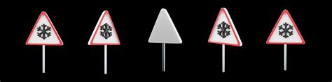 3d 렌더링 얼음이나 눈으로 인한 미끄러운 포장 도로 위험 다른 위치 아이콘 세트 3d 렌더링 도로 표지판 개념 아이콘 세트 3차원 형태에 대한 스톡 사진 및 기타 이미지