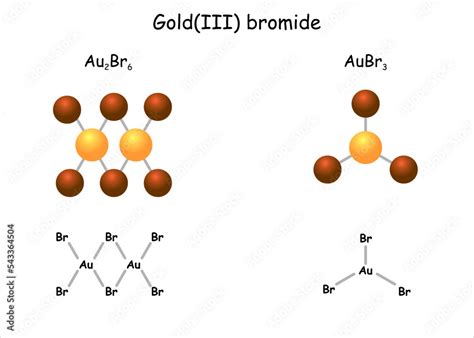 Stylized Molecule Model Structural Formula Of Gold Iii Bromide