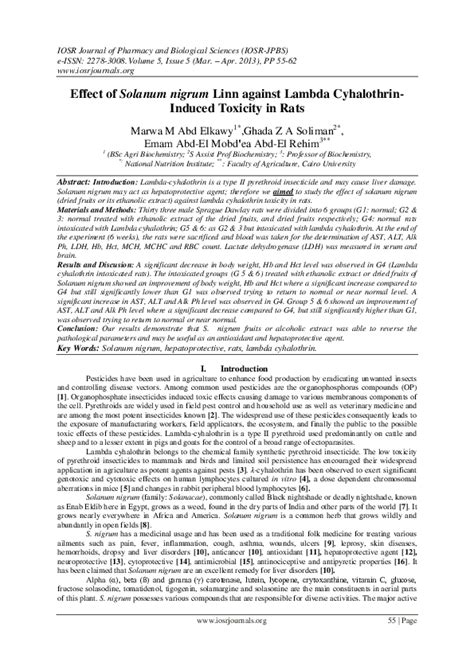 Pdf Effect Of Solanum Nigrum Linn Against Lambda Cyhalothrin Induced