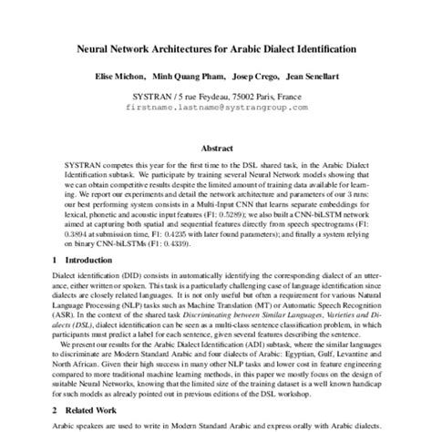 Neural Network Architectures For Arabic Dialect Identification Acl Anthology