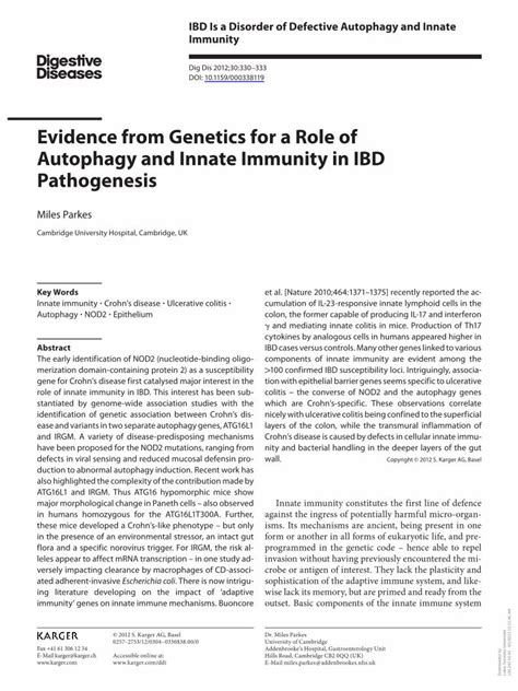 Pdf Evidence From Genetics For A Role Of Autophagy And Innate Immunity In Ibd Pathogenesis