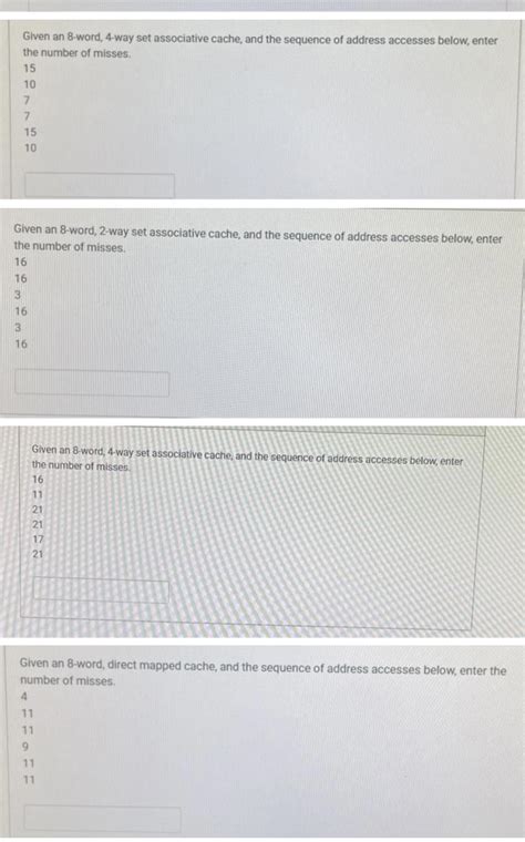 Solved Please Help Given An 8 Word 4 Way Set Associative Cache And The Course Hero