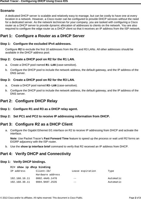 8133 Packet Tracer Configuring Dhcpv4 Using Cisco Ios Instructions