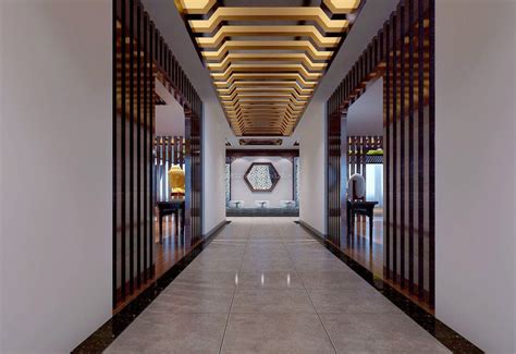 展厅设计中式走廊吊顶效果图 装信通网效果图