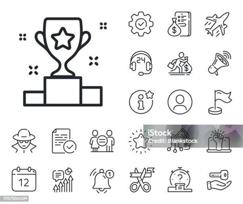 우승자 컵 라인 아이콘입니다 수상 트로피 사인 샐러리맨 남녀 평등 및 경보 벨 벡터 트로피에 대한 스톡 벡터 아트 및 기타