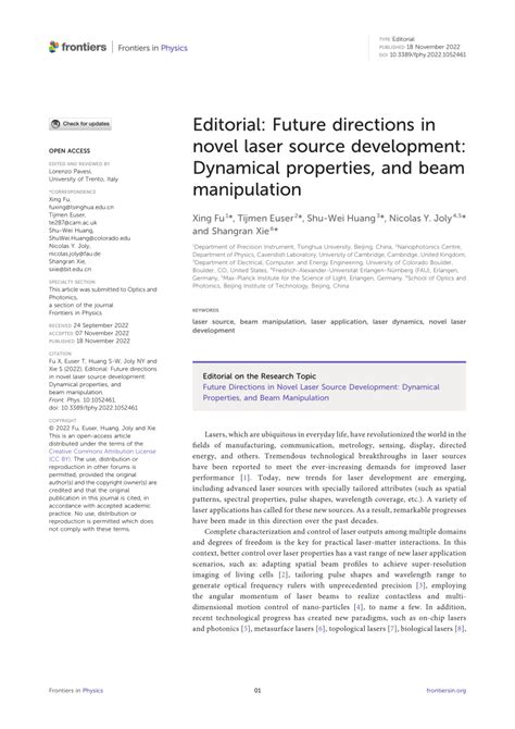 Pdf Editorial Future Directions In Novel Laser Source Development