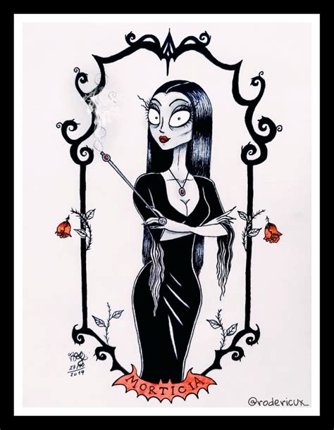 Morticia Addams In Tim Burton Style Boekenleggers Tekenen