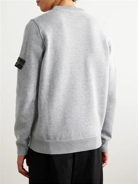Stone Island Logo Appliquéd Wool Blend Sweater Gray Stone Island