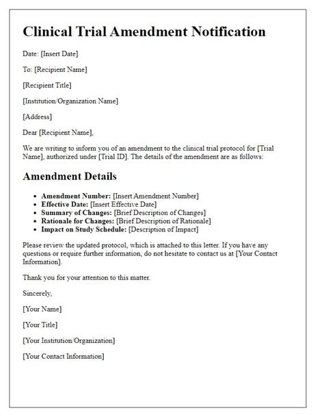 Letter Template For Clinical Trial Protocol Amendment Free Samples In