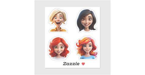 Happy Smiling Cartoon Character Female Faces X 4 Sticker Zazzle