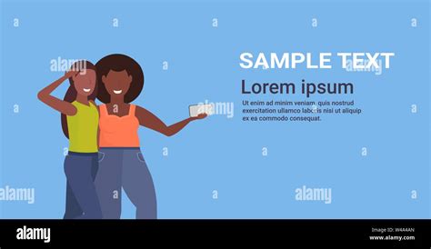 Thin And Fat Girls Taking Selfie Photo On Smartphone Camera African