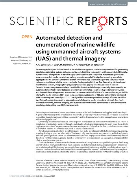 Pdf Automated Detection And Enumeration Of Marine Wildlife Using Unmanned Aircraft Systems