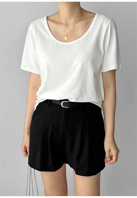 밀라그레이 루즈핏 모달 딥 유넥 반팔티