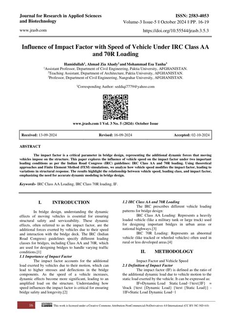 Pdf Influence Of Impact Factor With Speed Of Vehicle Under Irc Class